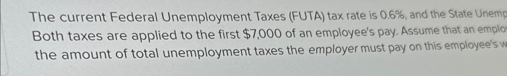 Solved The current Federal Unemployment Taxes (FUTA) ﻿tax | Chegg.com