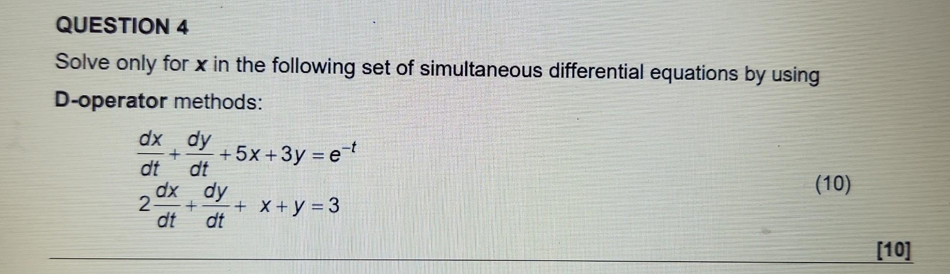 Solved Solve only for x in the following set of simultaneous | Chegg.com