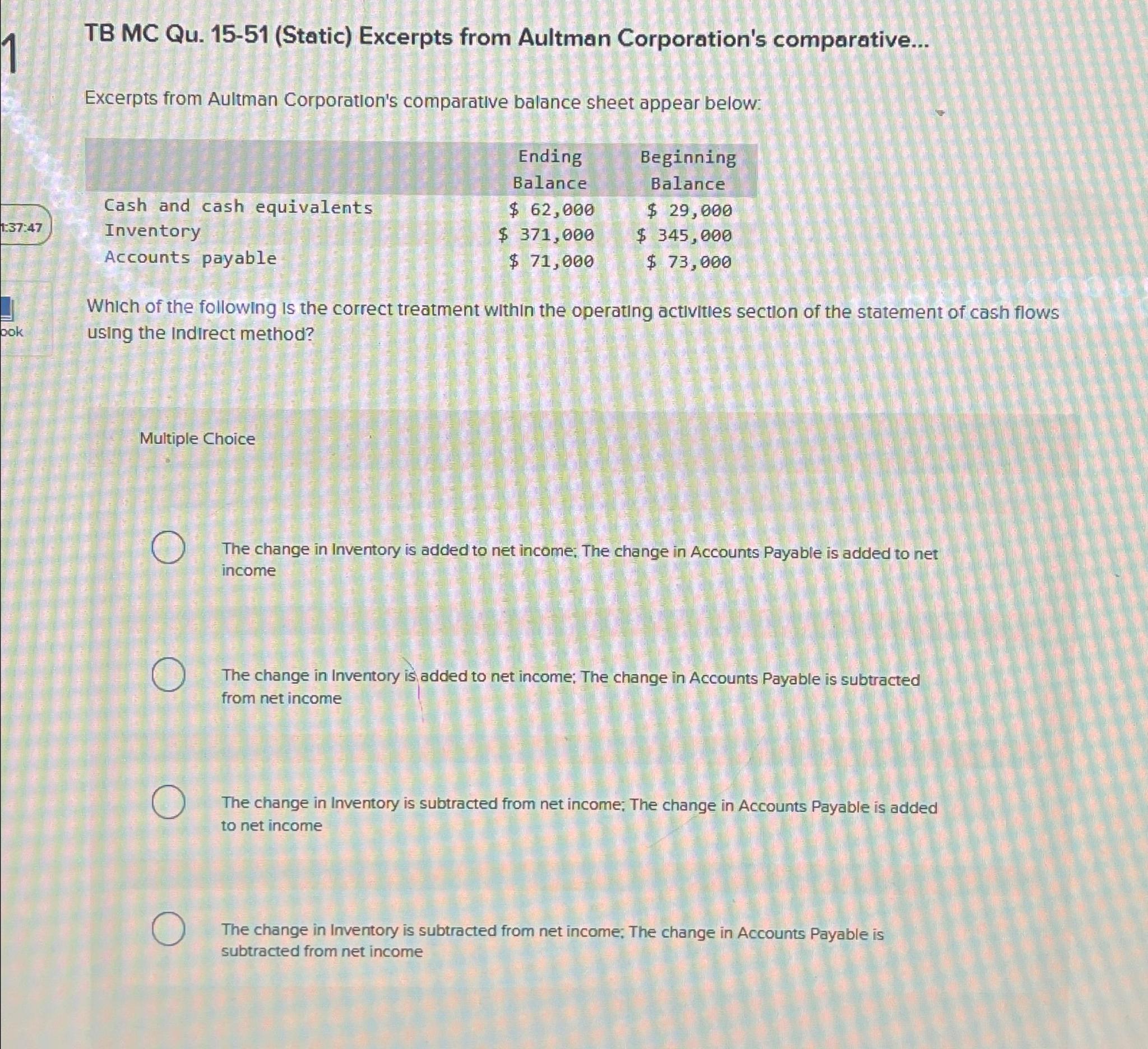Solved TB MC Qu. 15-51 (Static) ﻿Excerpts from Aultman | Chegg.com
