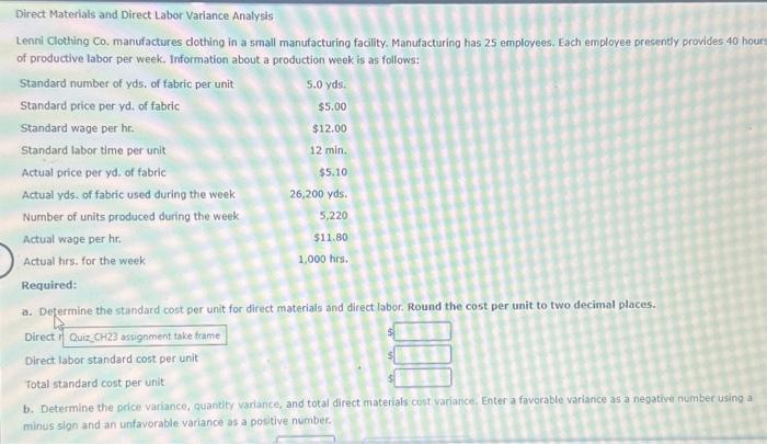 Solved Direct Materials and Direct Labor Variance Analysis | Chegg.com