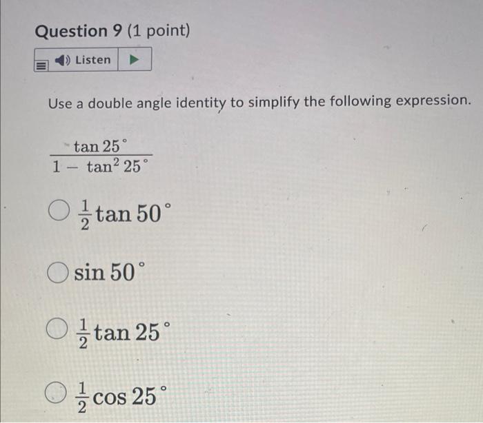 Solved Use a double angle identity to simplify the following | Chegg.com