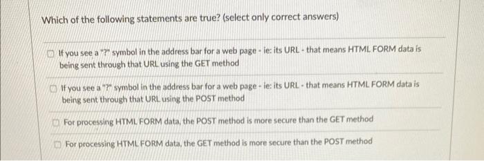 Solved Which of the following statements are true? (select | Chegg.com