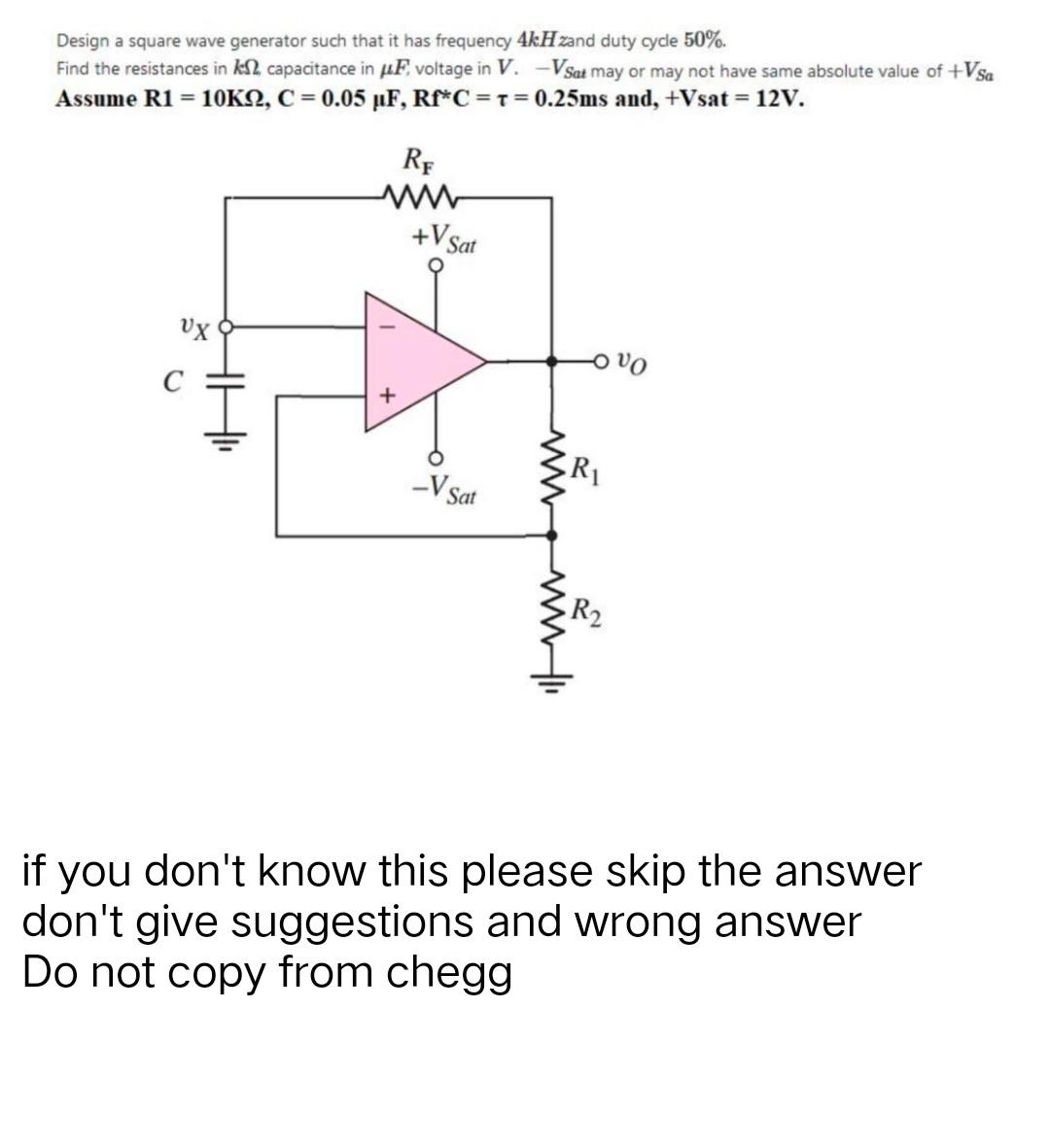 Solved Design a square wave generator such that it has | Chegg.com