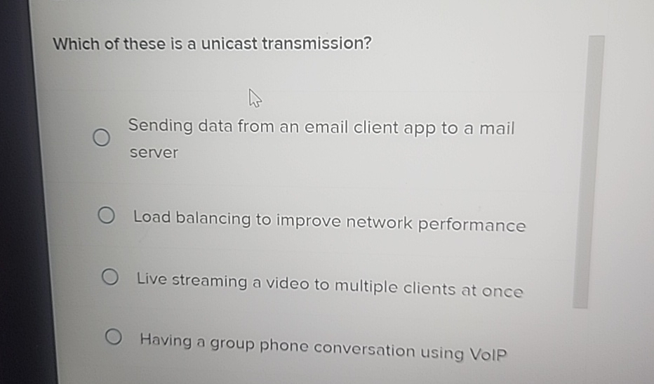 Solved Which of these is a unicast transmission?Sending data | Chegg.com
