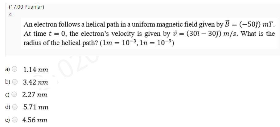 Solved An electron follows a helical path in a uniform | Chegg.com