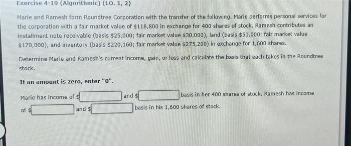 Solved Exercise 4-19 (Algorithmic) (LO. 1, 2) Marie and | Chegg.com