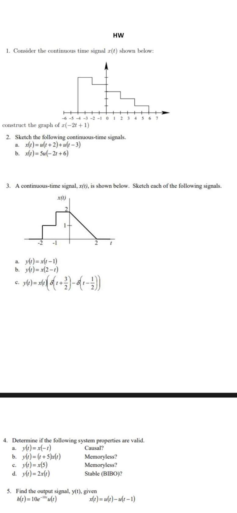 1. Consider the continuous time signal x(t) shown | Chegg.com