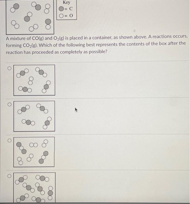 Solved Key O=C O= 0 A mixture of CO(g) and O2(g) is placed | Chegg.com