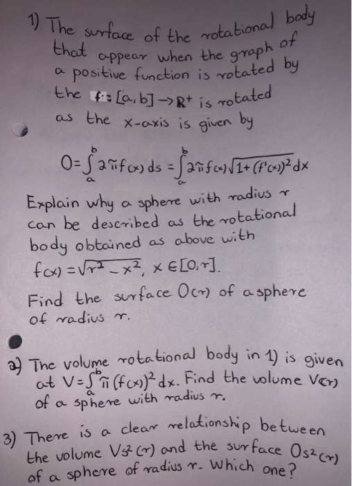 Solved 1) The surface of the rotational body that graph a | Chegg.com