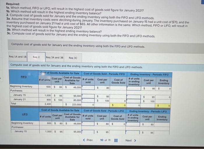 Required: 1a. Which method, FIFO or LIFO, will result | Chegg.com