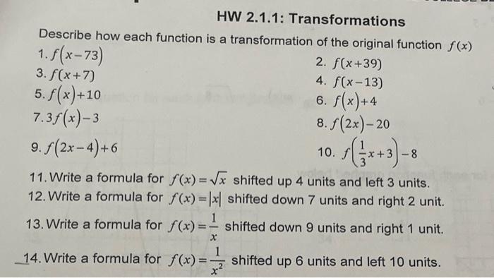 Solved Describe how each function is a transformation of the | Chegg.com