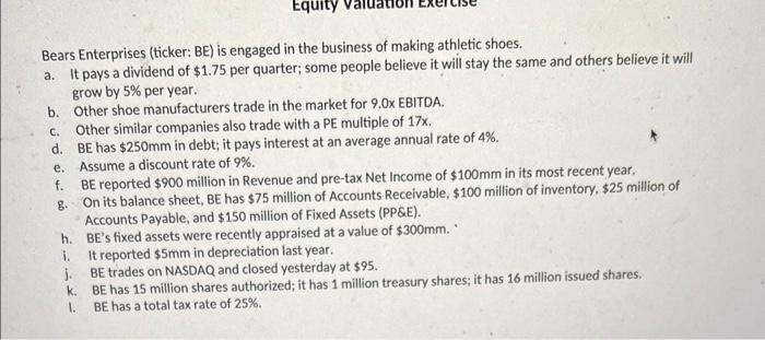 Solved Show the different types of method valuation ( PE, | Chegg.com