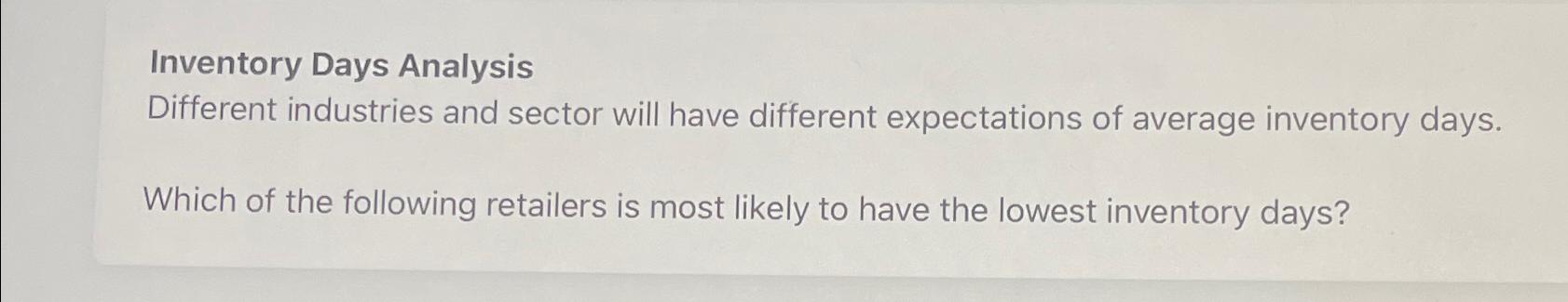 Solved Inventory Days AnalysisDifferent industries and | Chegg.com