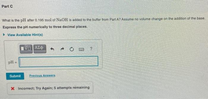 Solved What is the pH of a buffer prepared by adding 0.809 | Chegg.com