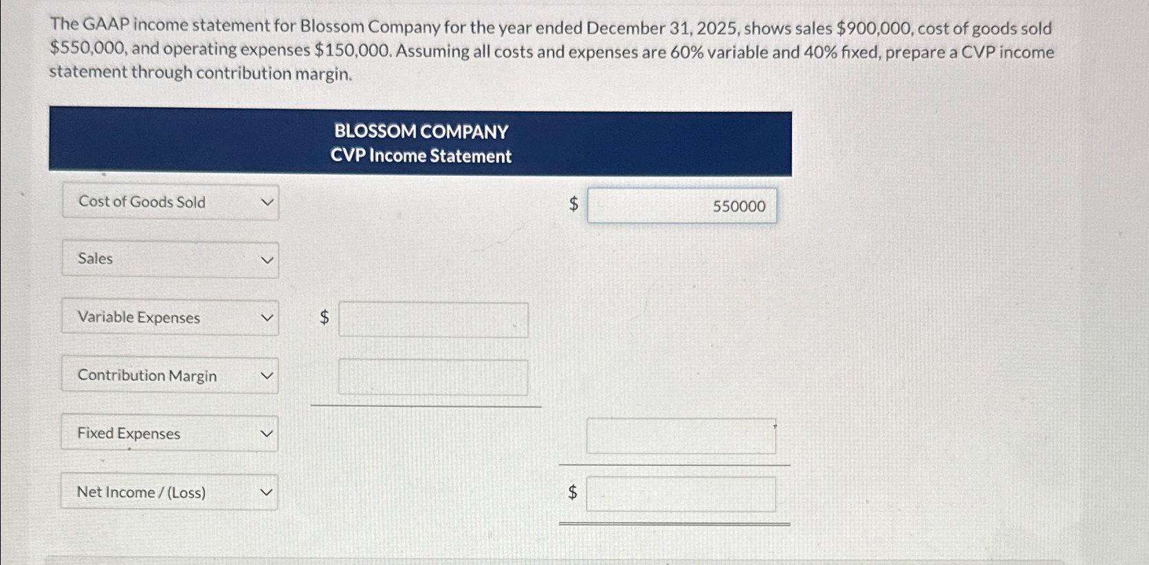 Solved The GAAP income statement for Blossom Company for the | Chegg.com