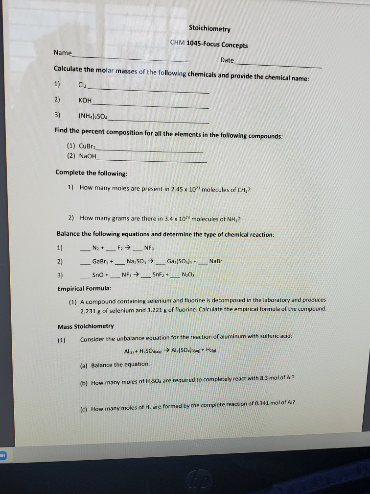 Solved Stoichiometry CHM 1045-Focus Concepts Name Date | Chegg.com