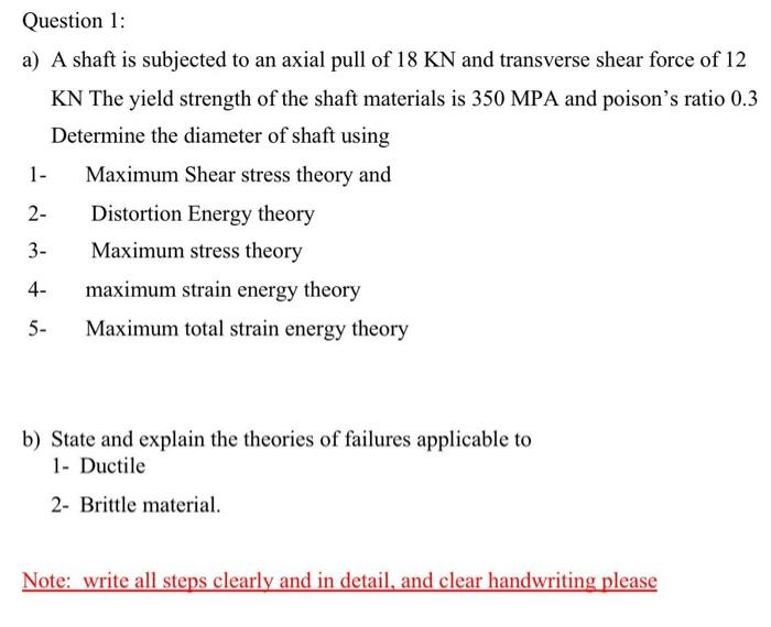 Solved Question 1: a) A shaft is subjected to an axial pull | Chegg.com