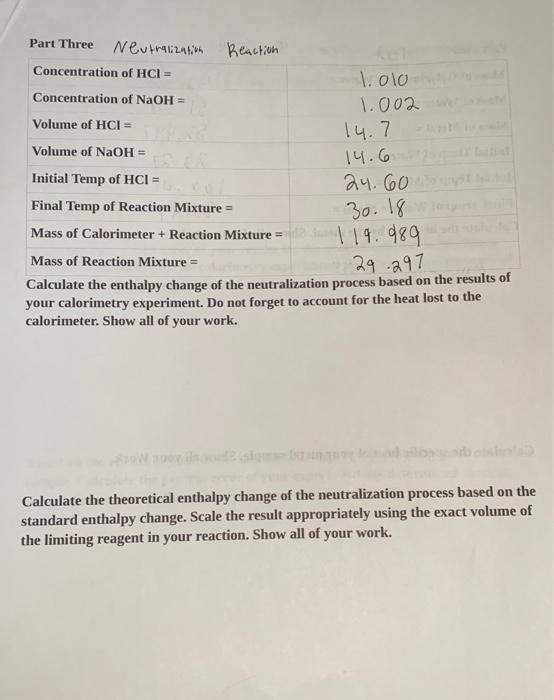 Solved Part 3Concentration of HCI = 1.010Concentration of | Chegg.com