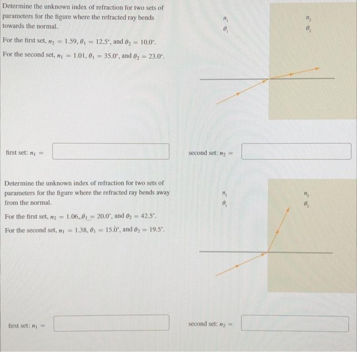 Solved Determine the unknown index of refraction for two | Chegg.com
