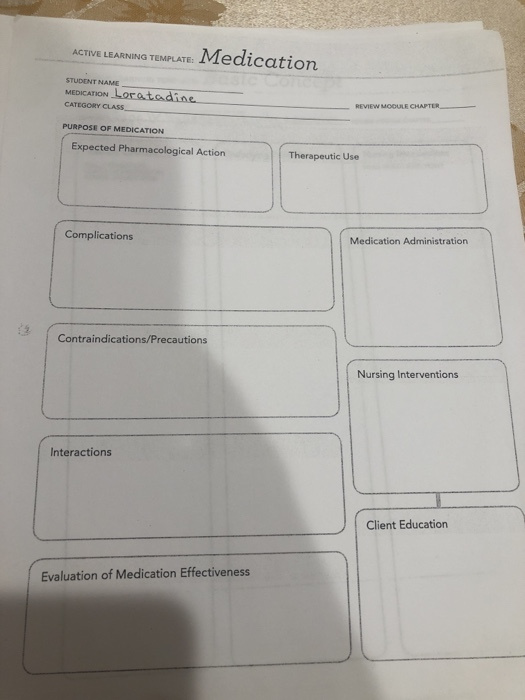 Solved ACTIVE LEARNING TEMPLATE: Medication STUDENT NAME | Chegg.com