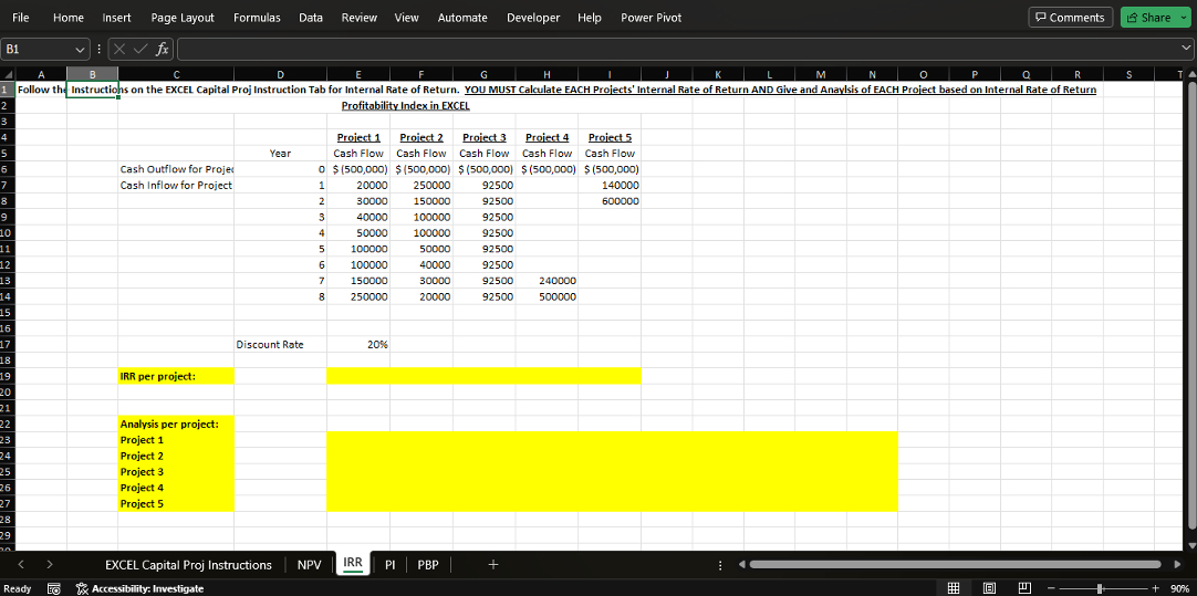 Solved Please show excel formulasProject 1Project 2Project | Chegg.com
