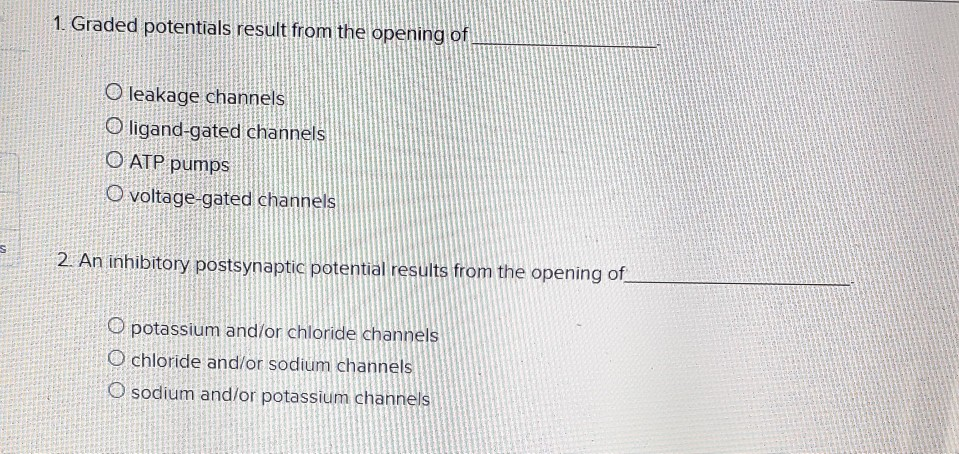 Solved 1. Graded potentials result from the opening of O | Chegg.com