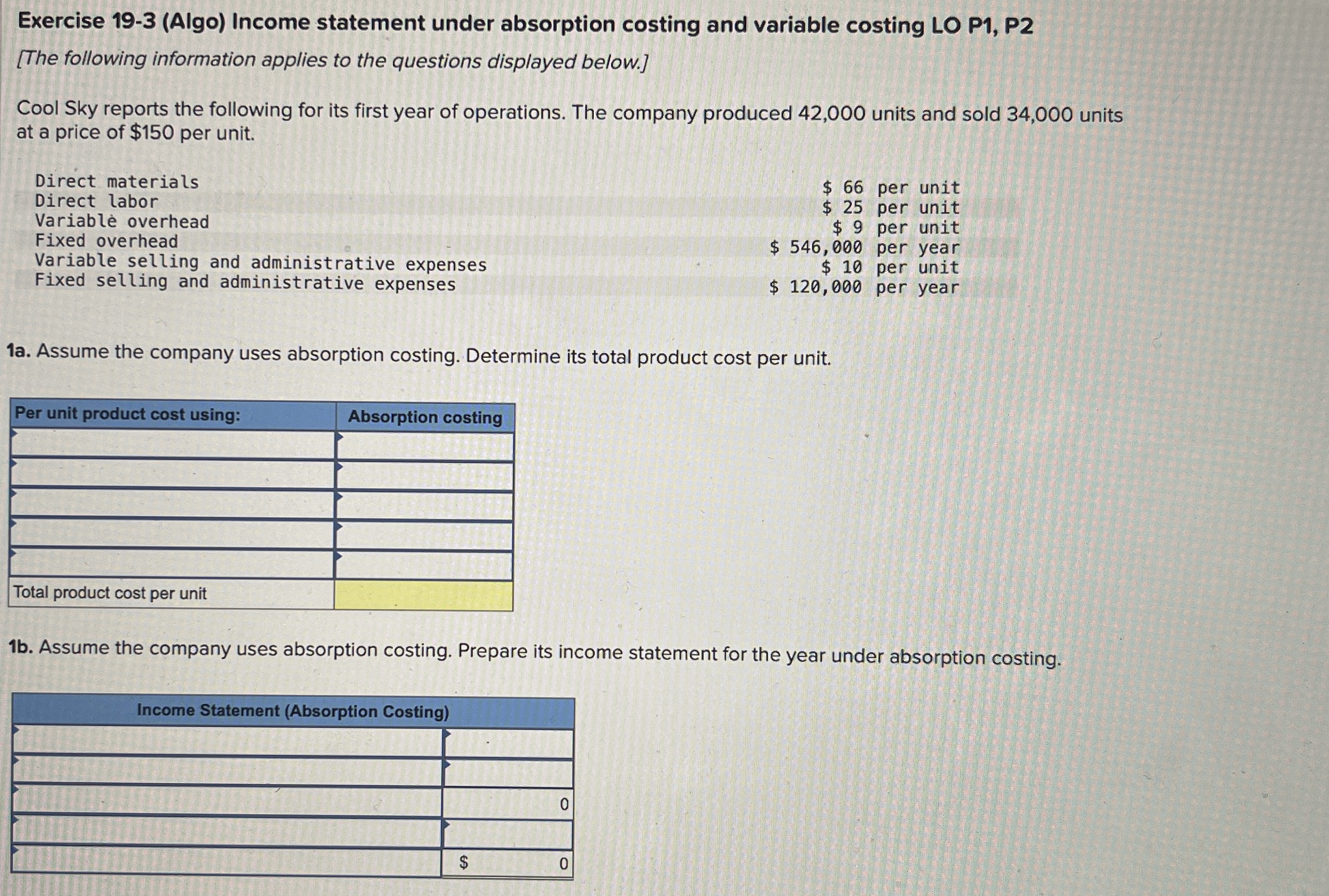 Solved Exercise 19-3 (Algo) ﻿Income statement under | Chegg.com
