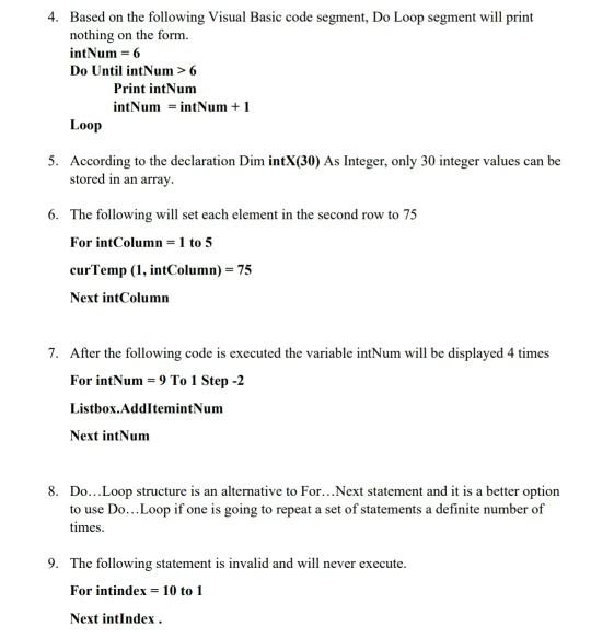 Solved 4. Based on the following Visual Basic code segment, | Chegg.com