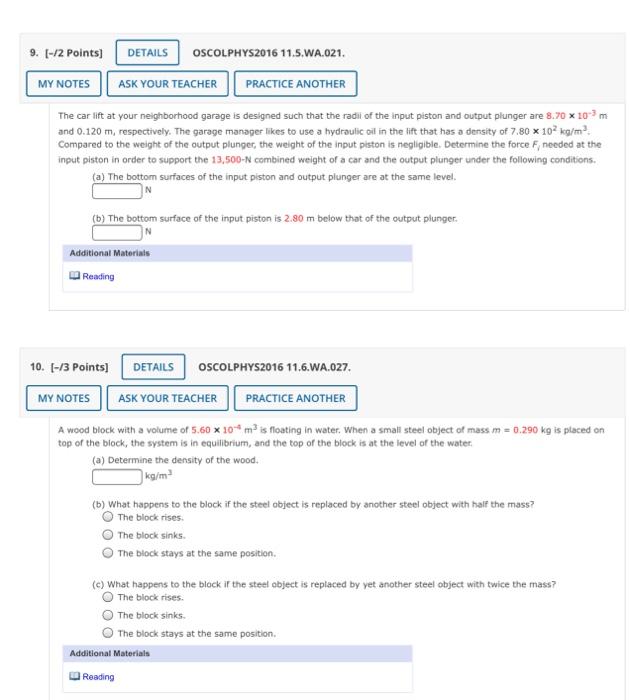 Solved 9 [ 2 Points Details Oscolphys2016 11 5 Wa 021 My