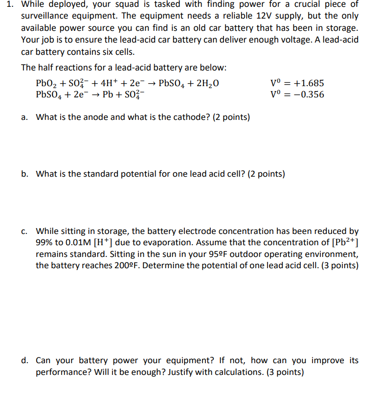 Solved While deployed, your squad is ﻿tasked with finding | Chegg.com