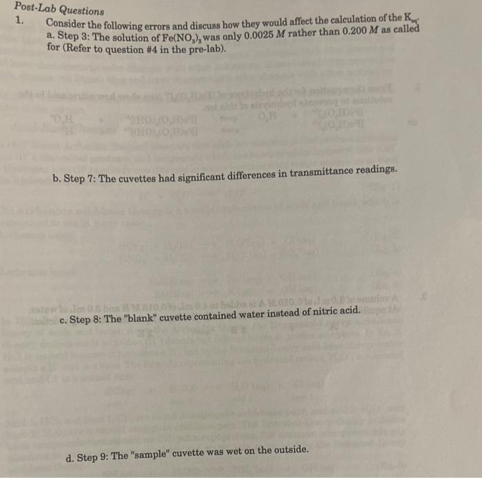 Solved Post-Lab Questions 1. Consider the following errors | Chegg.com