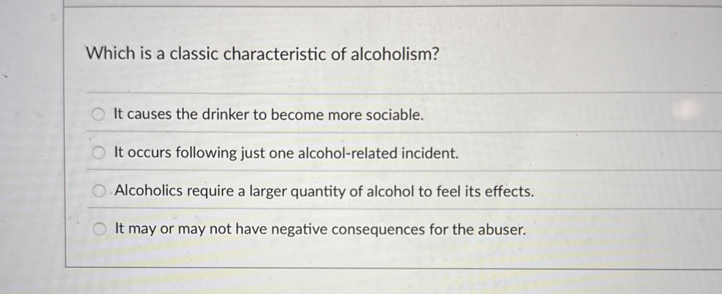 Solved Which is a classic characteristic of alcoholism?It | Chegg.com