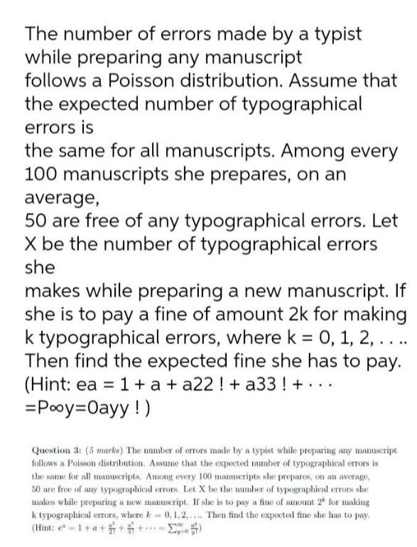 Solved The number of errors made by a typist while preparing | Chegg.com