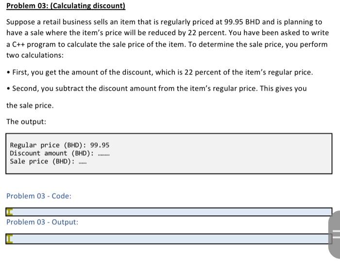 Solved Problem 03: (Calculating discount) Suppose a retail | Chegg.com