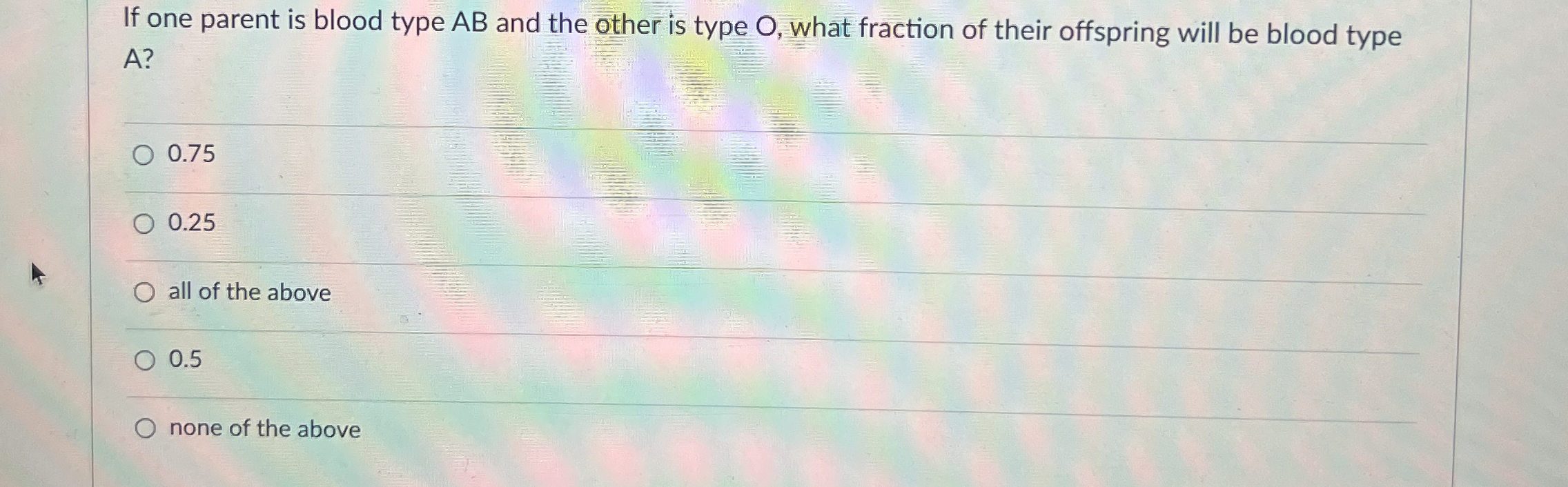Solved If one parent is blood type AB ﻿and the other is type | Chegg.com