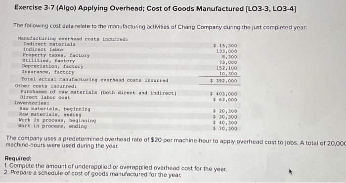 Solved Exercise 3-7 (Algo) Applying Overhead; Cost of Goods | Chegg.com