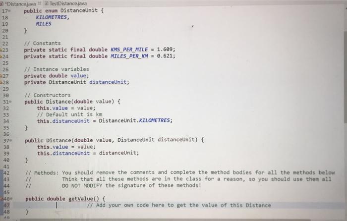 Solved 19 Distance java TestDistance.java 17- public enum | Chegg.com