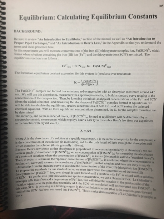 Solved 105 Equilibrium: Calculating Equilibrium Constants | Chegg.com