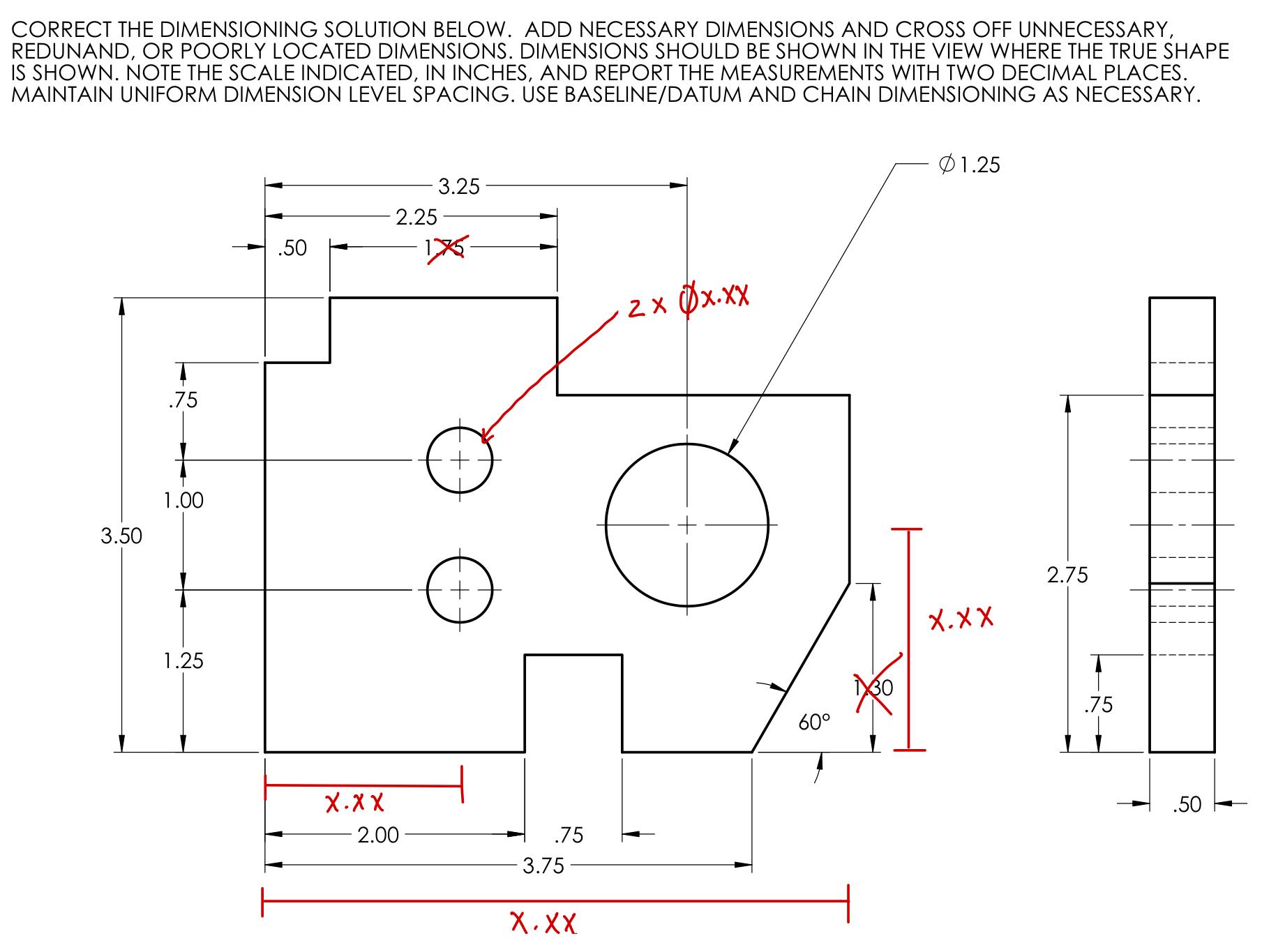 Solved CORRECT THE DIMENSIONING SOLUTION BELOW. ADD | Chegg.com