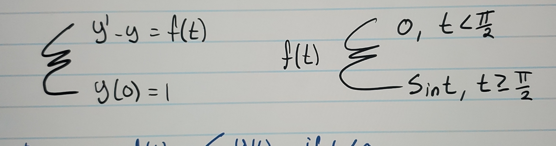 Solved y'-y=f(t)y(0)=1f(t) = 0, ﻿t