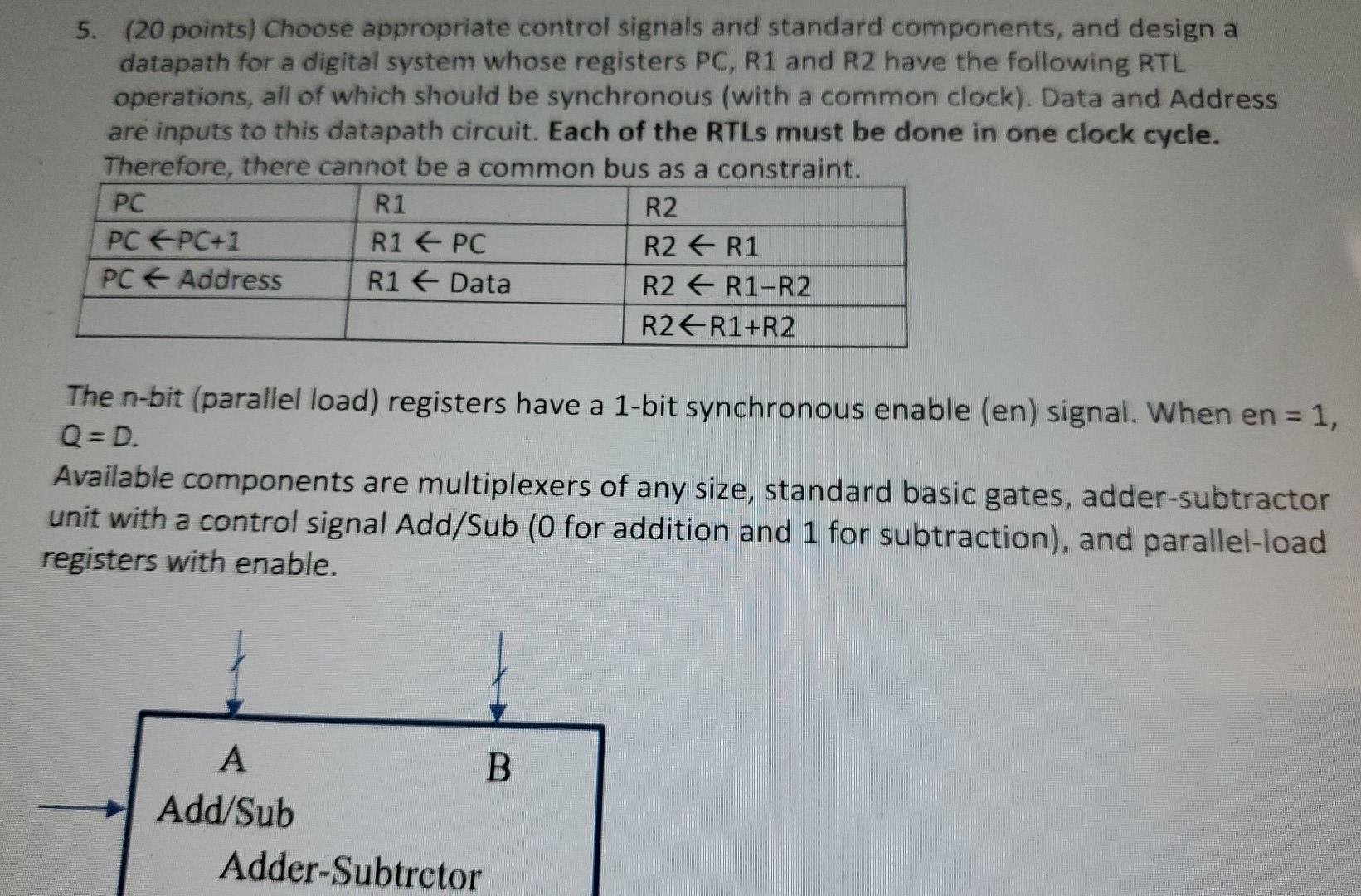 5. (20 points) Choose appropriate control signals and | Chegg.com