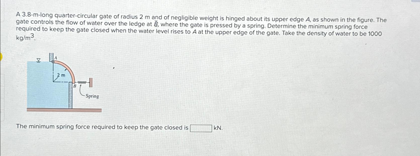 Solved A 3.8-m-long quarter-circular gate of radius 2m ﻿and | Chegg.com