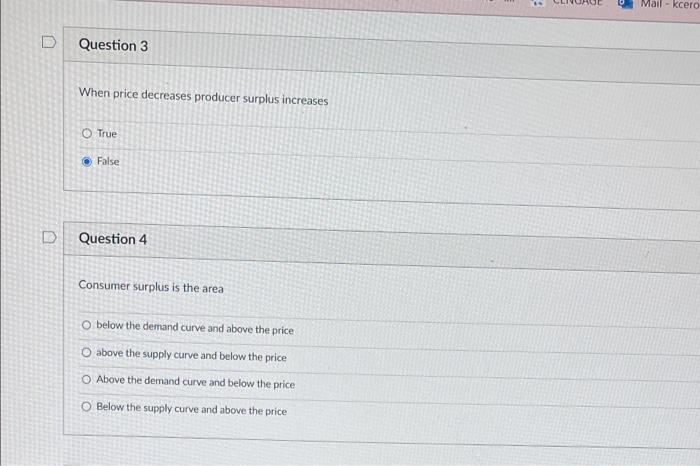 Solved When price decreases producer surplus increases True | Chegg.com