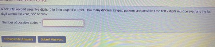 Solved A security keypad uses five digits (0 to 9) in a | Chegg.com