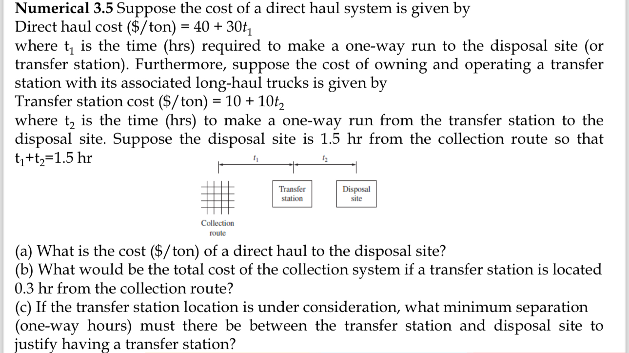 Solved Numerical 3.5 ﻿Suppose the cost of a direct haul | Chegg.com