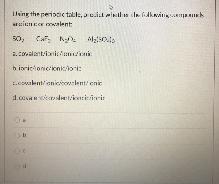 Solved Using the periodic table, predict whether the | Chegg.com