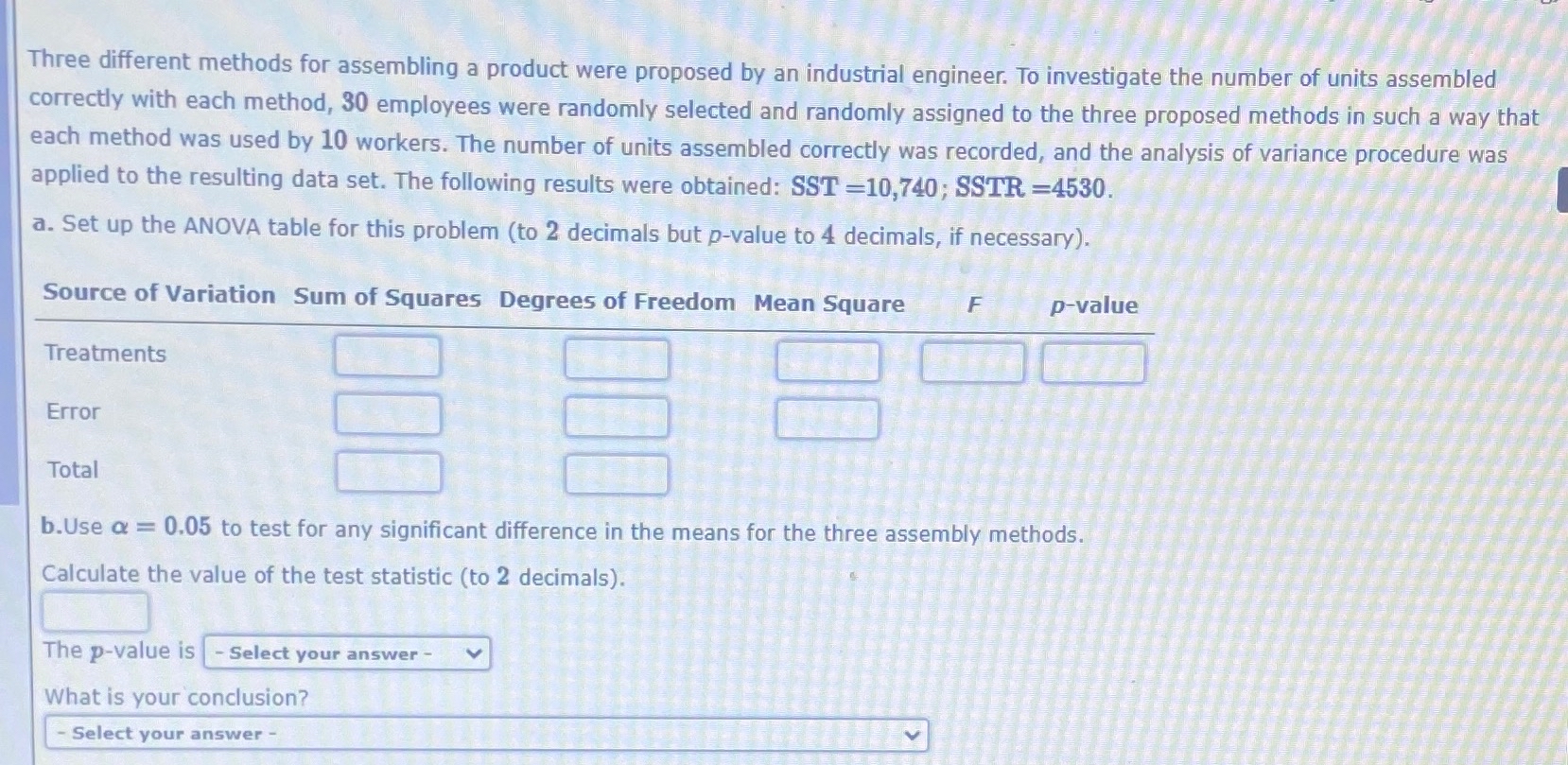 Solved Three different methods for assembling a product were | Chegg.com