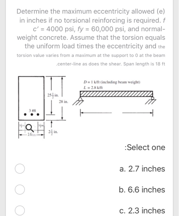 Solved Determine the maximum eccentricity allowed (e) in | Chegg.com
