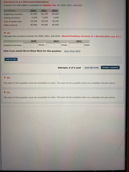 Solved Exercise 6-11 a-c (Part Level Submission) Suppose | Chegg.com