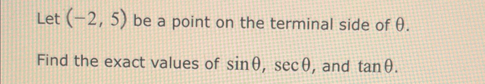 Solved Let (-2,5) ﻿be a point on the terminal side of θ.Find | Chegg.com